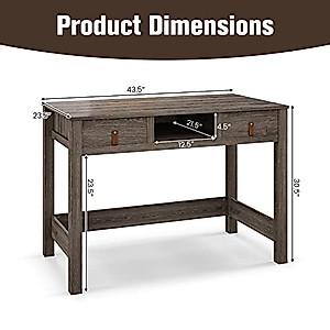 Tangkula Mid-Century Computer Desk with 2 Storage Drawers, Modern Home Office Desk with Storage Cubby, Study Writing Desk, Compact Laptop PC Desk Workstation, Wooden Vanity Desk for Bedroom (Grey)