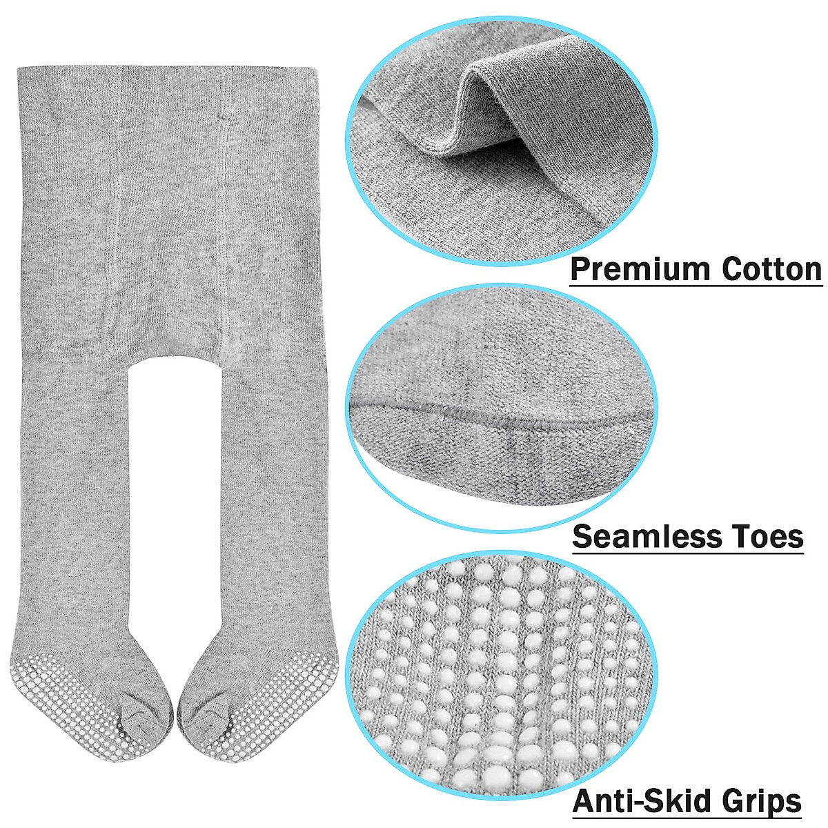 Mini angel Baby Girl Tights Non Slip Baby Tights Warm Cotton Leggings 2-4 Years Seamless Pantyhose Non-Skid Grip for Toddler 3 Pack (Black, White, Pink, L)