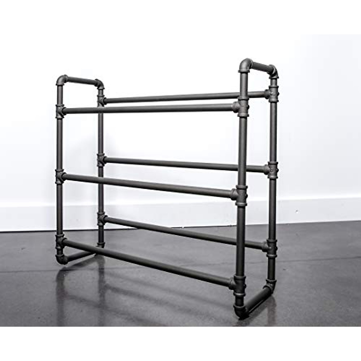 Real Home Innovations Modern Industrial Style 3 Tier Shoe Rack, 26.2” W x 8.2” D x 24”H, Satin Pewter