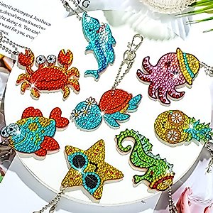 8 Pcs Diamond Art Keychains Diamond Painting Keychains Kids Arts and Crafts 5D Diamond Painting Kits Gem Art Diamond Keychains for Boys Girls Ages 8-12 DIY Gift Birthday Party Favors (Ocean Style)