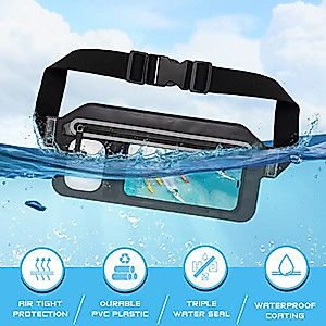 SJEhome Waterproof Phone Pouch,IPX8 Waterproof Phone Case with Adjustable Waist Strap,Compatible with iPhone Whole Series Galaxy Whole Series up to 7",Waist Bag for Beach, Boating,Swim,Black