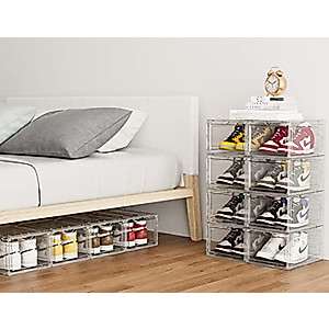 Shoe Storage, 6 Pack Shoe Organizer Clear Hard Plastic Shoe Box, Shoe Boxes Clear Plastic Stackable, Shoe Boxes with Lids for Size 13, Transparent