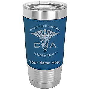 LaserGram 20oz Vacuum Insulated Tumbler Mug, CNA Certified Nurse Assistant, Personalized Engraving Included (Faux Leather, Blue)