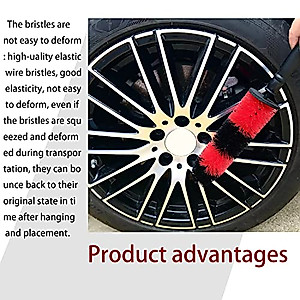 Wheel Rim Brush, Soft Bristle Long Master Car Detailing Brush, Vehicle Engine Tire Cleaning Washing Tool, Easy Reach and No Scratches, Multipurpose for Exhaust Tips, Motorcycles, Bicycles (Red)