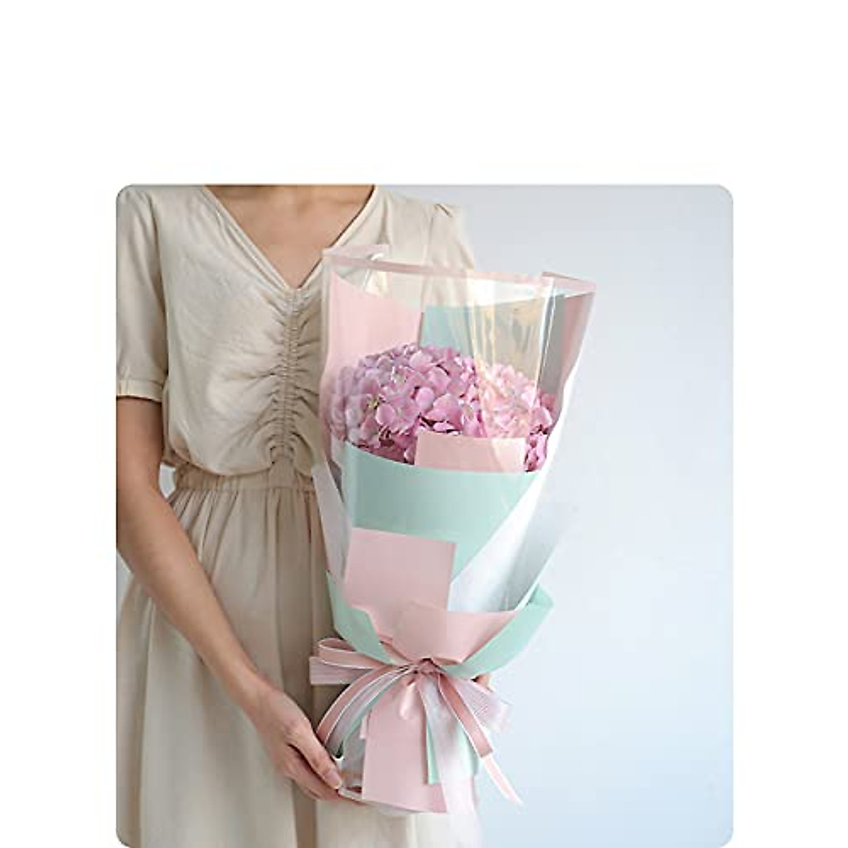 Color Border Transparent Red Flower Wrapping Paper Waterproof Waterproof Cellophane Gift Packaging Florist Bouquet Material 20 Sheets 22.8in x 22.8in