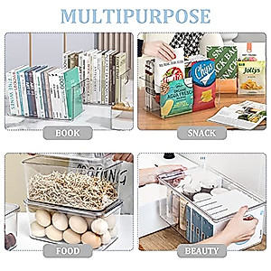 FORUP Plastic Clear Storage Bins with Lids, Kitchen Pantry Organization, Fridge Organizer, Stackable Food Storage Bin, 4 Pack