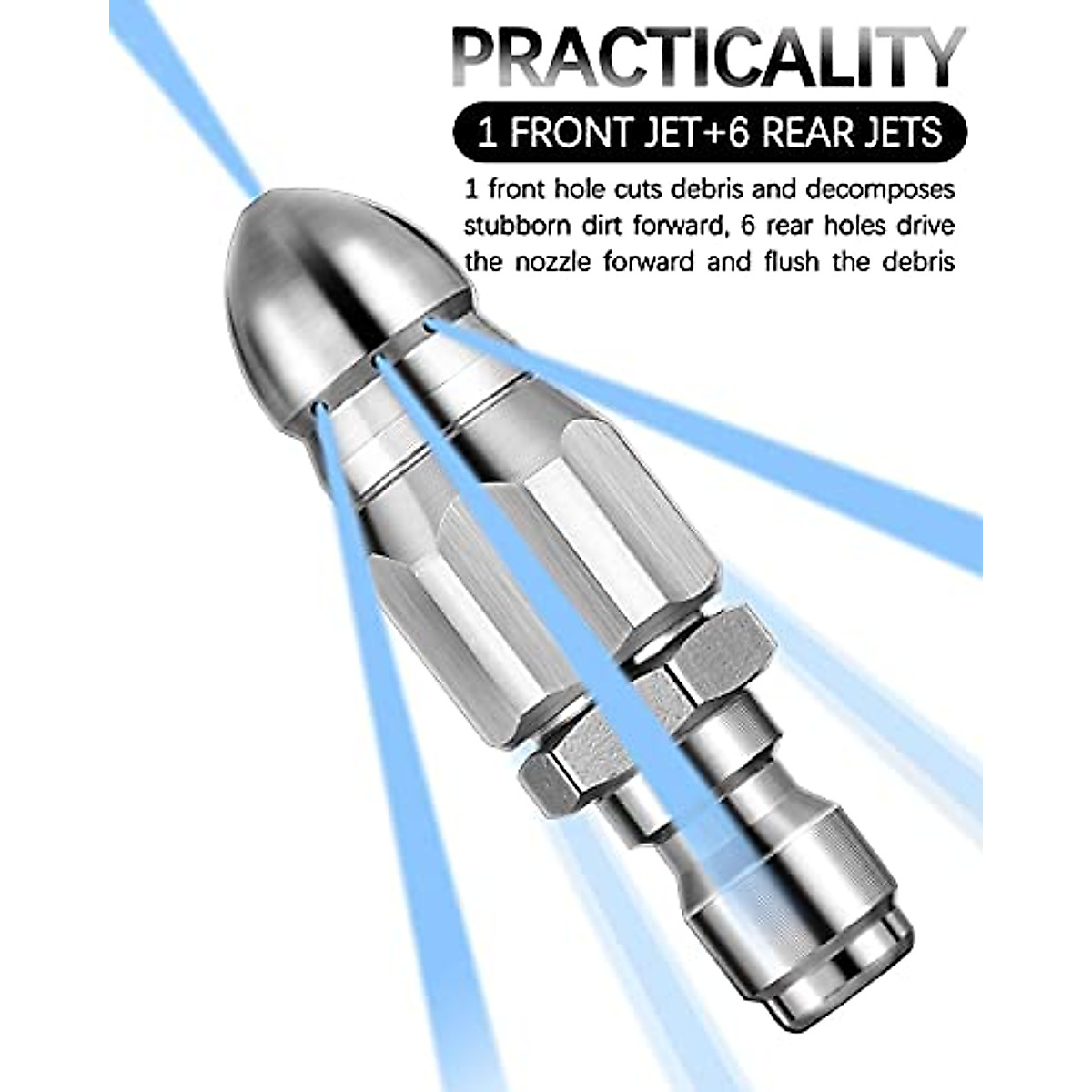 Sewer Jetter Nozzle 2PCS, NIKOEO Sewer Jetting Nozzle for Pressure Washer with Stainless Steel, Sewer Jet Hose Nozzle, Water Jet Drain Cleaners,1/4'' Quickly Connector, 5000 PSI
