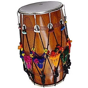 SAI TRADERS PUNJABI BHANGRA DHOL DRUM~MANGO WOOD~WITH DECORATION PART~HAND MADE INDIAN
