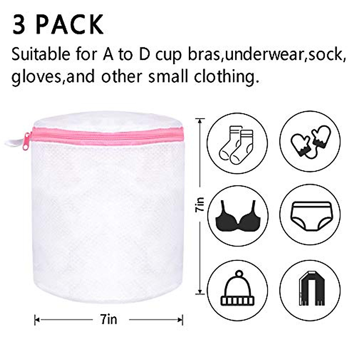 Bra Bags for Laundry, Bra Washer, Sock Bag for Washing Machine, Underwear Washing Bag, Bra Washer Protector, Mesh Laundry Bag (7X7inches, 3 Set)
