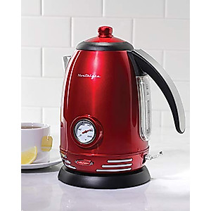 Nostalgia Retro Compact Countertop Microwave Oven, 0.7 Cu. Ft. 700-Watts with LED Digital Display, Child Lock, Red & WK17RR Retro Stainless Steel Electric Water Kettle, Holds 1.7 Liters, retro red
