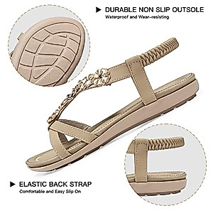 SHIBEVER Sandals Women Flat Dressy: Summer Comfortable Walking Sandal Bohemian Ankle Strap Shoes Outdoor Apricot 8.5