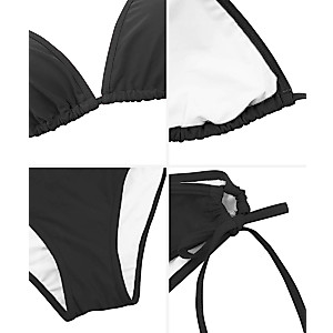 American Trends Women's String Two Piece Halter Top Triangle Bikini Set with Tie Side Bottom Sexy Swimsuit Bathing Suits Black S