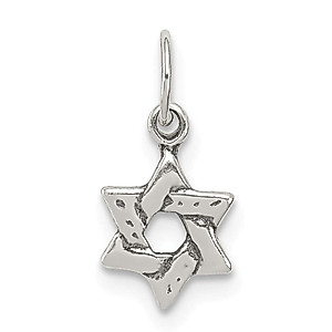 Solid 925 Sterling Silver Small Star of David Lucky Jewish Charm Pendant - 10mm x 7mm