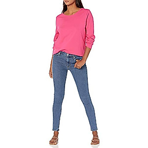 Amazon Essentials Women's Classic-Fit 100% Cotton Long-Sleeve Crewneck T-Shirt, Bright Pink, Medium