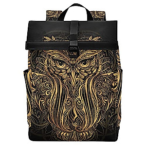ALAZA Hand Drawn Boho Totemic Mascot Owl Large Laptop Backpack Purse for Women Men Waterproof Anti Theft Roll Top Backpack, 13 - 17.3 inch