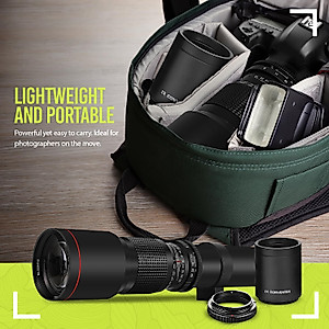 Big Mike’s High-Power 500mm/1000mm f/8 Manual Telephoto Lens for Nikon DSLR, Black