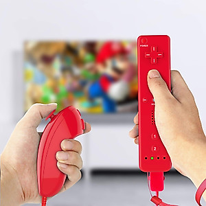 2 Pack Remote Controller Gesture Controller and Nunchuck Joystick Compatible for wii/wii u, Controller With Silicone Case and Wrist Strap - Blue&Red