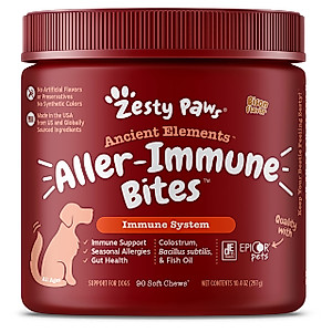 Zesty Paws Dog Allergy Relief - Anti Itch Supplement - Omega 3 Probiotics for Dogs - Digestive Health - Soft Chews for Skin & Seasonal Allergies - with Epicor Pets - Bison - 90ct