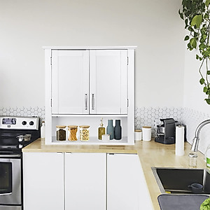 Saicool Bathroom Medicine Cabinet Kitchen Office Surface Mount Wooden Storage Cabinet with 2-Doors and 1- Shelf Cottage Collection