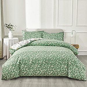 OAITE Duvet Cover Set,100% Cotton Comforter Cover with Floral Pattern Duvet Cover Set,Soft Bedding Set Includes with 3 Piece (2 Pillow Shams,1 Duvet Cover)