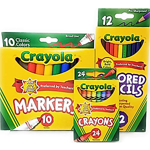 Back to School Bundle | 2 Pocket Folders | Composition Notebooks | Crayons Colored Pencils Markers | #2 Pencils Tissue (Paw)