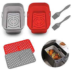 2pcs Air Fryer Silicone Liners Pot with 2pcs Air Fryer Mats & 2pcs Brush for Ninja Food Dualzone DZ401 DZ201 Air Fryer