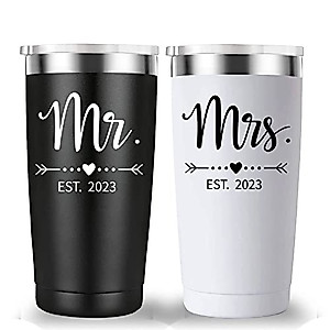 Mamihlap Mr and Mrs Est 2023 Travel Mug Tumbler.Newlyweds Couples Wife Bride To Be Newly Engaged Bridal Shower Gifts.Wedding Tumbler Idea for Bridal Showers Engagement.(20oz Black&White)
