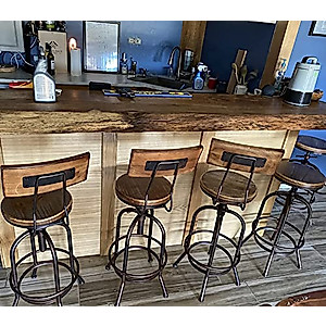 LOKKHAN Industrial Bar Stool-Adjustable Swivel Round Wood Metal Kitchen Stool-26-32.3 Inch Rustic Farmhouse-Counter Height Extra Tall Bar Height Stool,Arc-Shaped Backrest,Welded,Set of 2