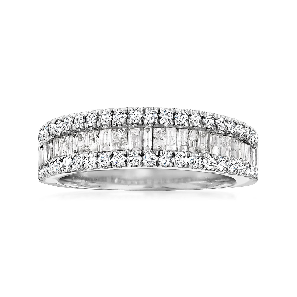 Ross-Simons 1.00 ct. t.w. Baguette and Round Diamond Ring in Sterling Silver. Size 7