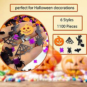 Halloween Confetti | Glitter Confetti Sprinkles for Party Table Scatters Decoration | Pumpkin Bat Witch Spider Confetti for Party Supplies | Metallic Foil | 45g 1.6OZ 1100Pcs