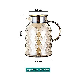 AEFPOYMXU Amber Glass Pitcher With Lid/Beverage Pitchers, Glass Carafe, For Juice Milk Hot Cold Beverage Coffee Lemonade Ice Tea Pitcher 60 oz