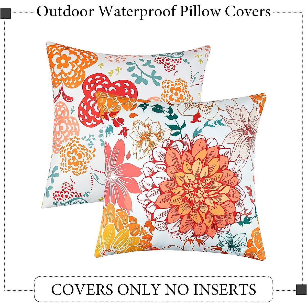 Pyonic Decorative Outdoor Pillows Set of 2 Waterproof Flowers Patio Pillow Covers-Orange