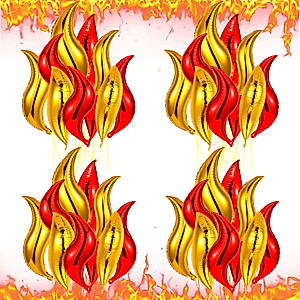 Shappy 26 Pcs Fire Balloons Firefighter Birthday Party Decorations 24 Inch Flame Balloons Fake Campfire Red and Gold Balloon for Fire Truck Fireman Party Supplies Summer Camping
