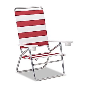 Telescope Casual M51149501 Striped Light and Easy High Boy Anodized Sliver Finish Ross Fabric Chaise, Red/White