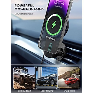 MOKPR for MagSafe Car Mount Charger, 15W Heat Dissipation Wireless Car Charger Fast Charging Magnetic Phone Holder Mount Automobile Car Holder Vent Fits iPhone 15 Pro Max Plus 14 13 12 MagSafe Case