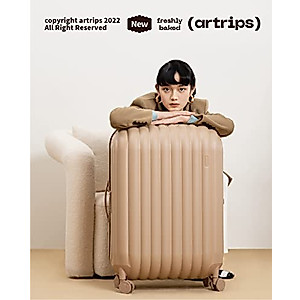 artrips Travle Luggage 28 inch,Large Suitcase with 8 Spinner Wheels,PC Lightweight Hardside Luggage,Travel Suitcase with Bread Design,TSA Lock,Brown,Large luggage hardshell 28-Inch,98L