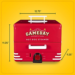 Nostalgia, Game Day Hot Dog Steamer and Bun Warmer, Fits 20 Dogs and 8 Buns, Steams Pot Stickers, Veggies, Potatoes, and Other Appetizers or Toppings