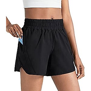 ZUTY 5" Athletic Running Shorts for Women with Zipper Pocket High Waisted Quick Dry Workout Gym Shorts with Liner Black L