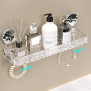 Androf Acrylic Transparent Shower Storage Rack, No Drill Clear Wall Caddy Suction Cup, Raidley Easymount Bathroom Storage Shelf, Light Luxury Punch-Free Corner Shelves with Rabbit (Clear Square)