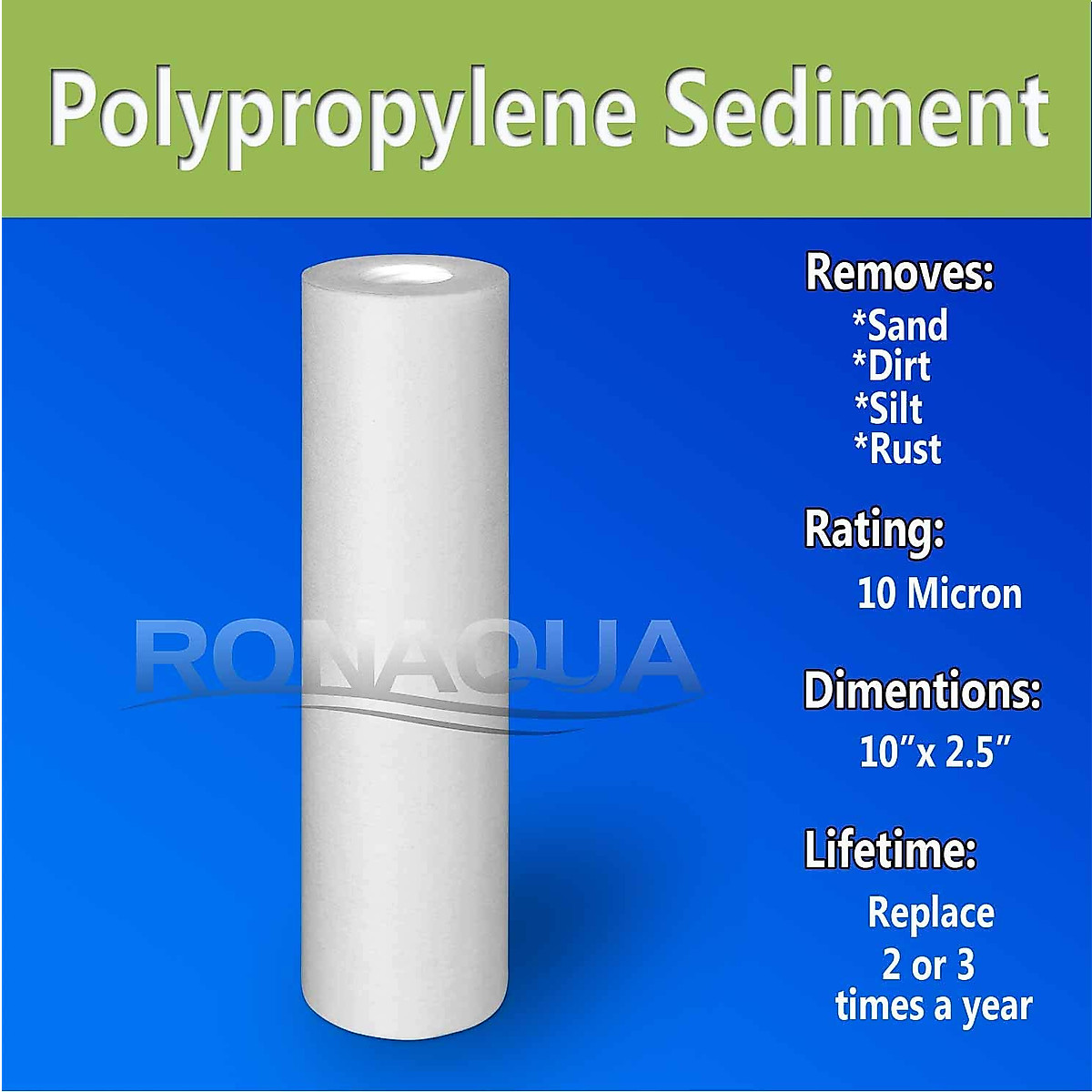 Sediment Water Filter Cartridge 6 Pack, 10 Micron & 6 Pack Grooved 1 Micron Sediment Water Filter Cartridges 10"x2.5", Four Layers of Filtration Removes Sand, Dirt, Silt, Rust, made from Polypropylene