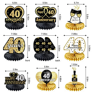 Happy 40th Anniversary Decorations Table Honeycomb Centerpiece, 8pcs 40 Wedding Anniversary Table Sign for Party, 40 Year Anniversary Party Supplies Table Topper Decor