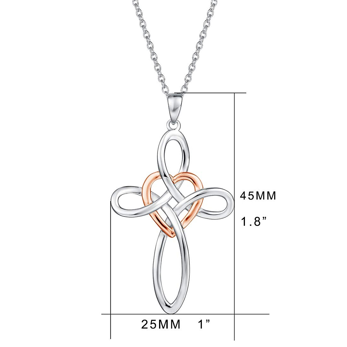 Carleen White Gold Plated Real Sterling Silver Celtic Knot Cross Crucifix Infinity Heart Pendant Necklace Gift For Women, 16" + 2" Extender