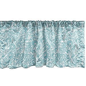Lunarable Curly Hair Window Valance, Curly Waves Doodle Abstract Ocean Colored Swirls Spiraling Lines Pattern, Curtain Valance for Kitchen Bedroom Decor with Rod Pocket, 54" X 12", White Aqua