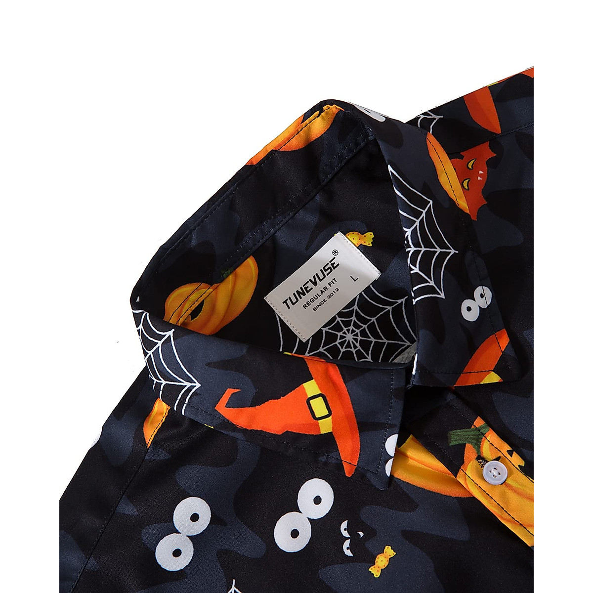 TUNEVUSE Mens Halloween Long Sleeve Shirt Scary Pumpkin Casual Button Up Shirt Funny Bat Costumes for Adult Black 3X-Large