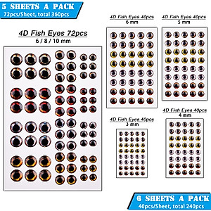 Fishing Lure Eyes, 3D/4D/5D Fly Tying Eyes Lifelike Artificial Realistic Epoxy Fishing Eye for Fishing Lure Making Kit Holographic Fishing Accessories for Fishing Baits DIY
