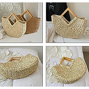 Tellrain Straw Bags for Women Semi Round Large Tote Purse Casual Summer Vocation Straw Handbag Woven Tote