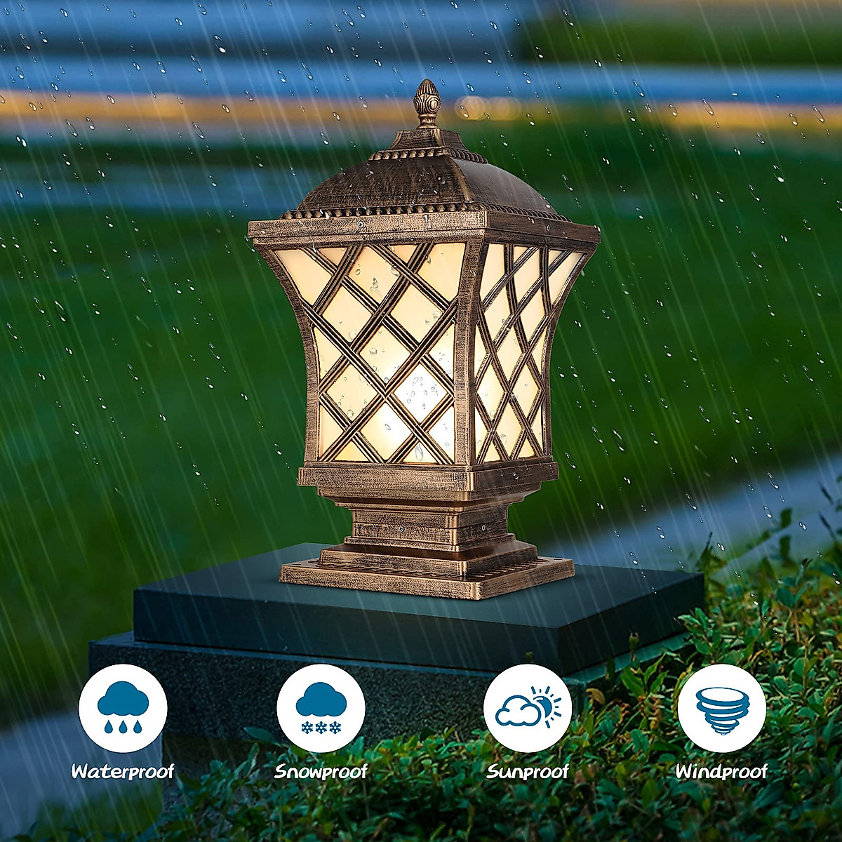 CGJDZMD Outdoor Column Lights, Modern Column Lamp Waterproof Glass Post Lights Outdoor Aluminum Fence Post Light Fixtures for Villa Garden Park Lighting Bronze Pillar Lights(Bulb not Included)