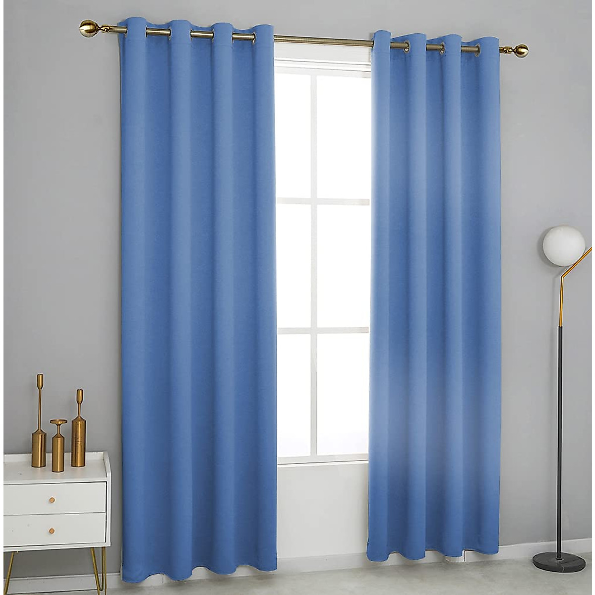 QSYFCTTEX Blackout Curtains for Bedroom - Grommet Thermal Insulated Room Darkening Curtains for Living Room Set of 2 Panels (42 x 96 Inch, Light Blue)