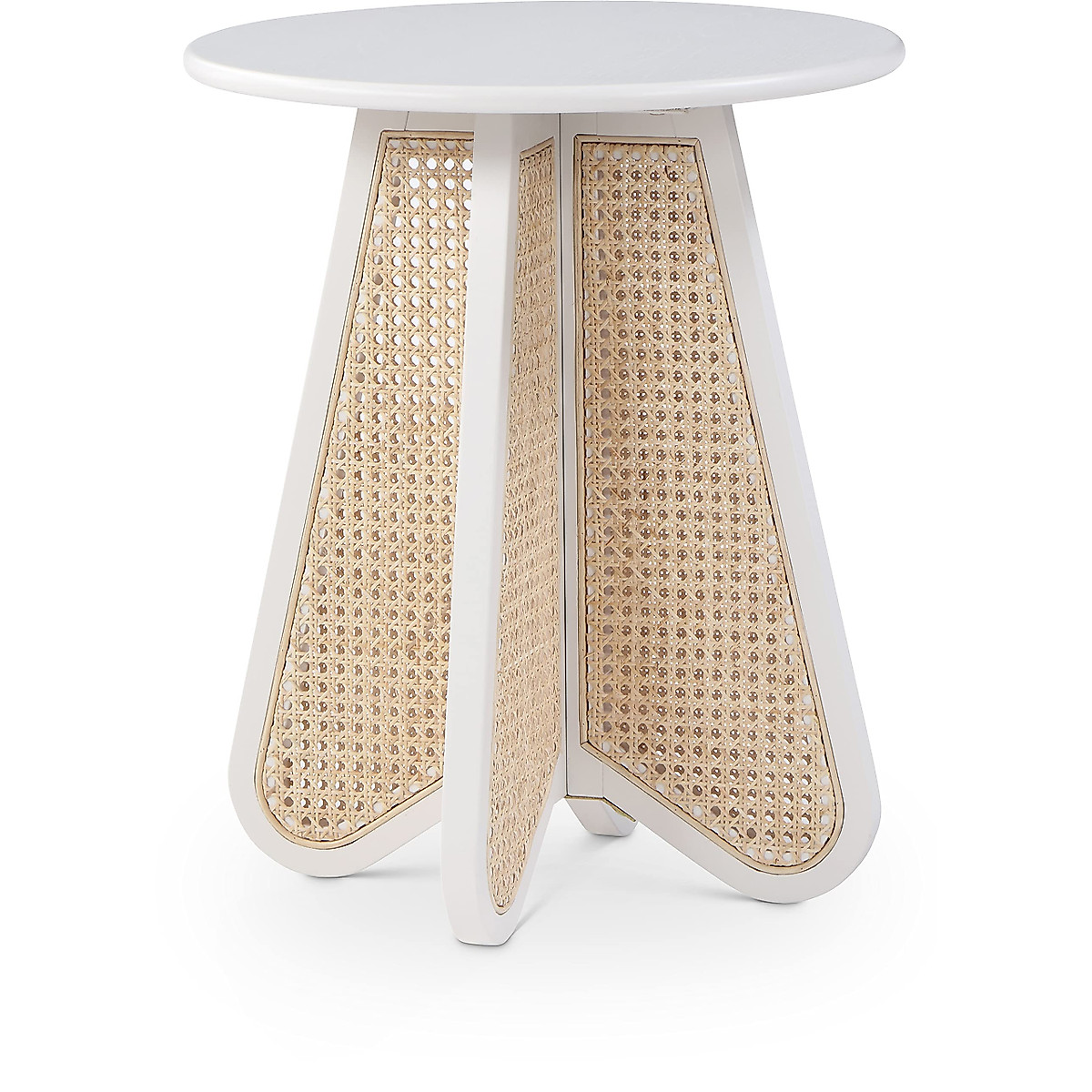 Meridian Furniture 208White-ET Butterfly Collection Mid-Century Modern End Table with Solid Wood White Finish, Oak Veneer Top, Natural Cane, 20" W x 20" D x 22" H, White