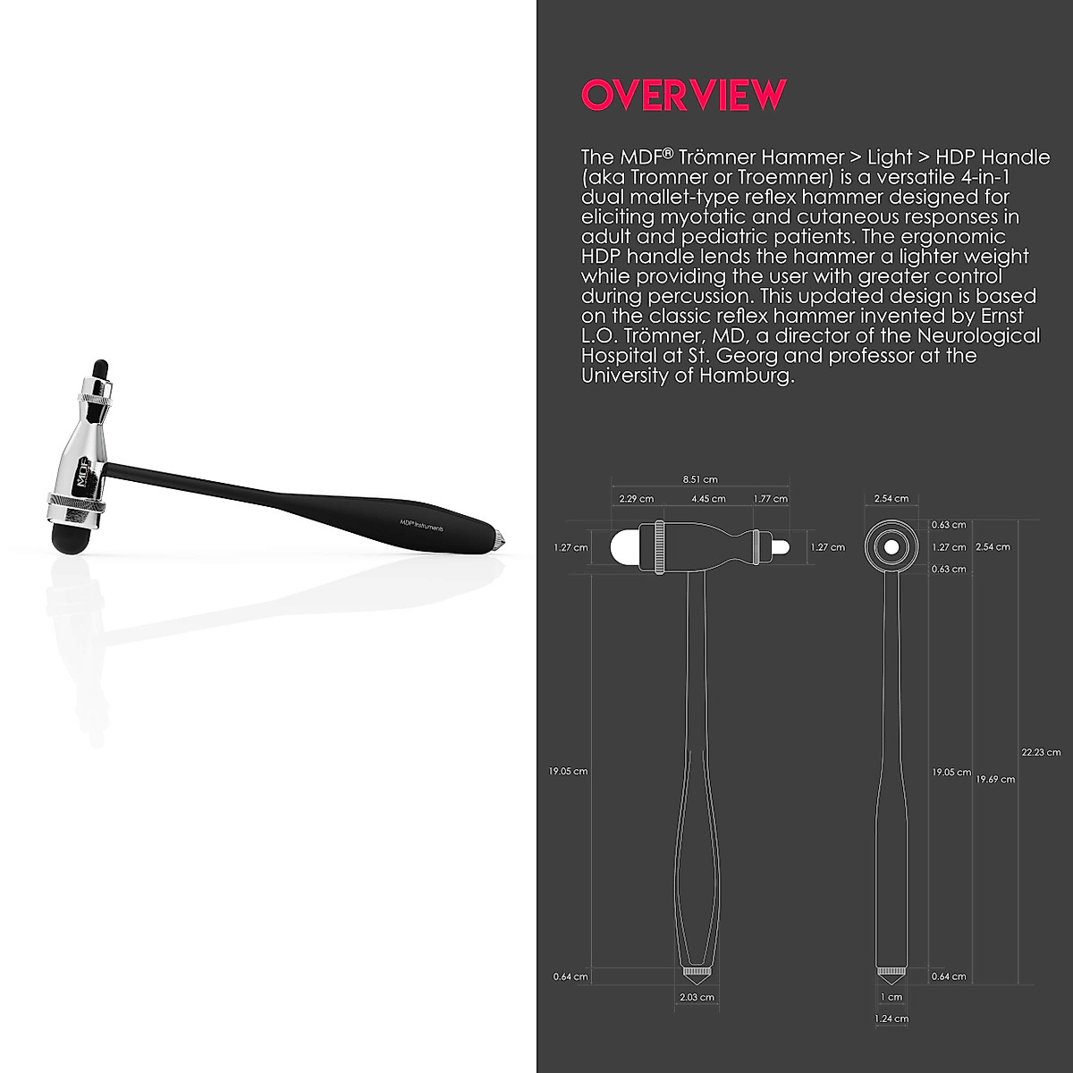 MDF Instruments Tromner Neurological Reflex Hammer with Built-in Brush and MDF LUMiNiX Illuminator Medical Professional Diagnostic Penlight